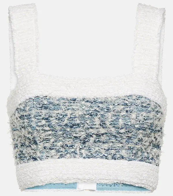 Balmain Tweed Denim Crop Top - Multicoloured