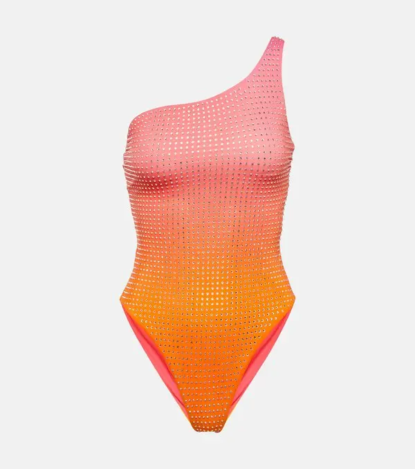SELF-PORTRAIT Embellished One-shoulder Swimsuit - Multicoloured