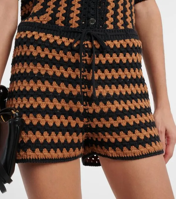 Staud Cotton Crochet Shorts With Drawstring Waist - Multicoloured