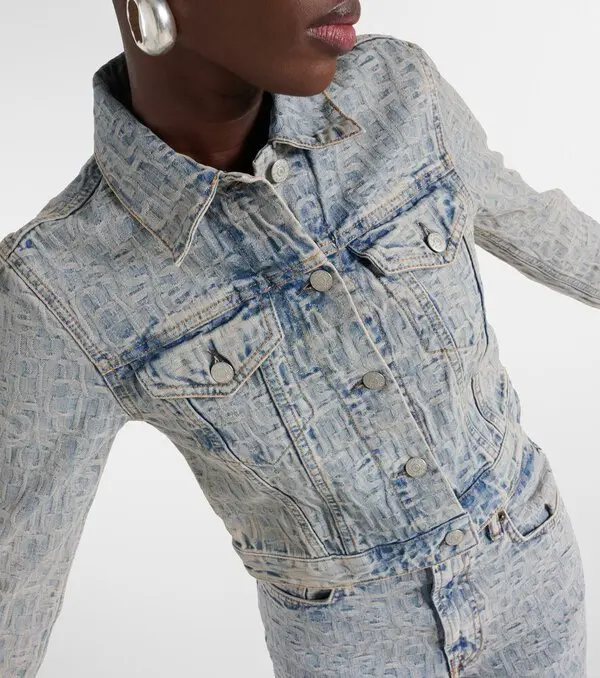 Acne Studios Cropped Jacquard Denim Jacket - Blue