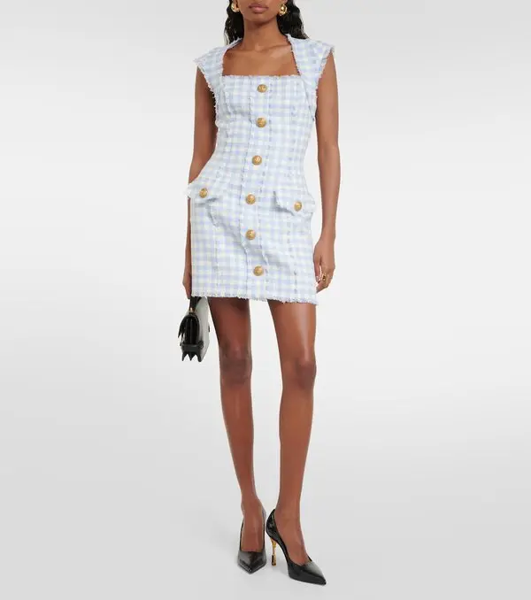 Balmain Gingham Tweed Mini Dress