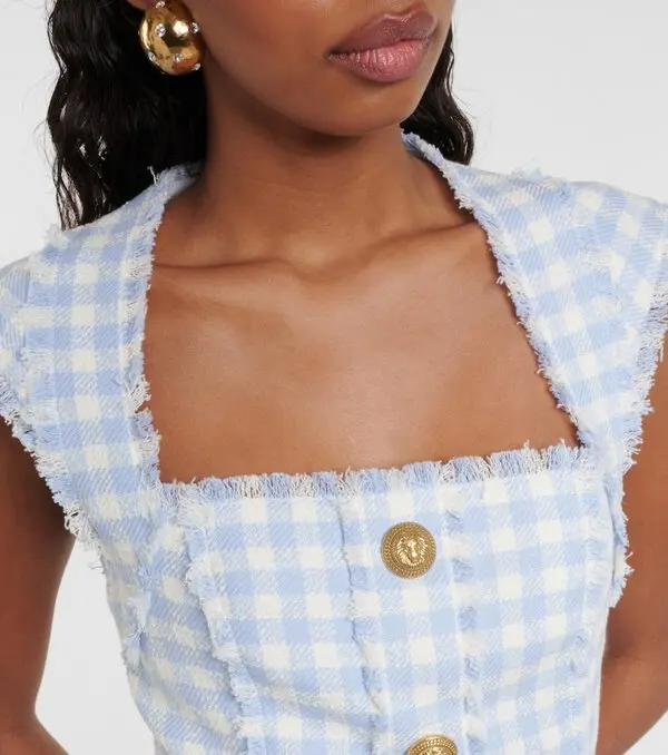 Balmain Gingham Tweed Mini Dress