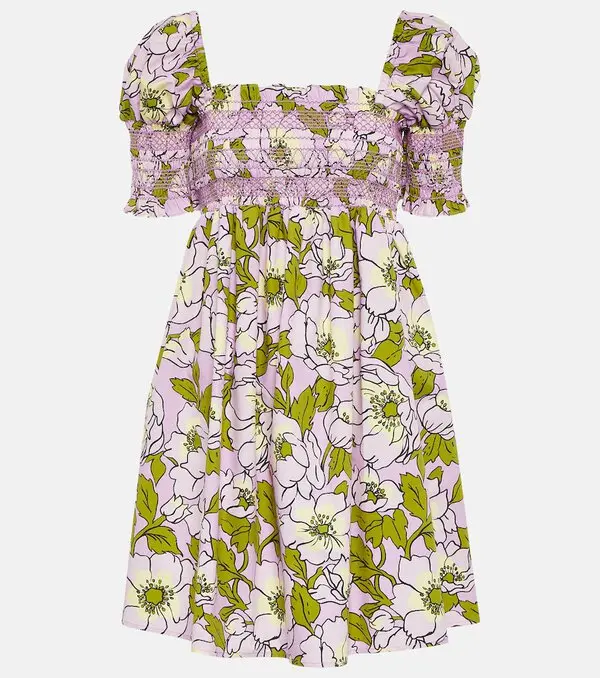 Tory Burch Floral Smocked Cotton Mini Dress - Multicoloured