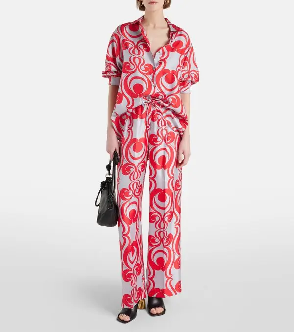 Dries Van Noten Printed Silk Twill Shirt - Grey