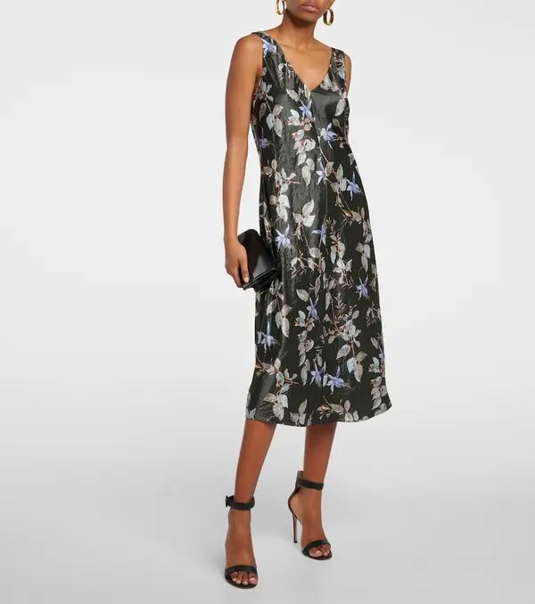 Vince Floral Satin Midi Dress