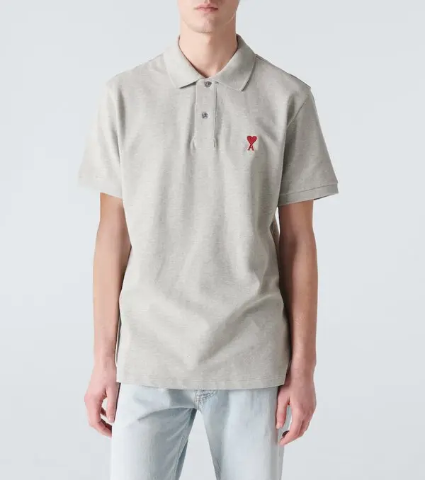 AMI Paris De Cour Cotton Pique Polo Shirt - Grey