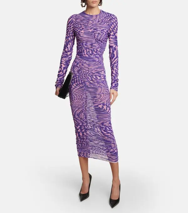 MUGLER Ruched Mesh Midi Dress