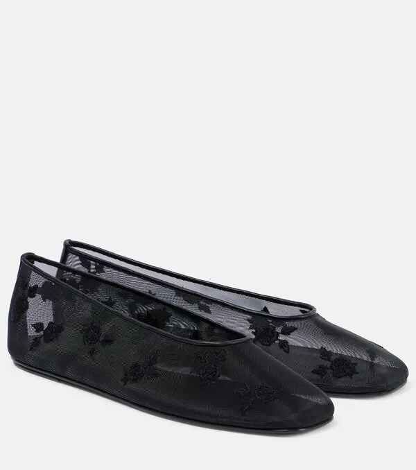Magda Butrym Embroidered Mesh Ballet Flats - Black