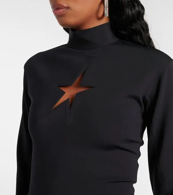 MUGLER Cut-out High-neck Top - Black