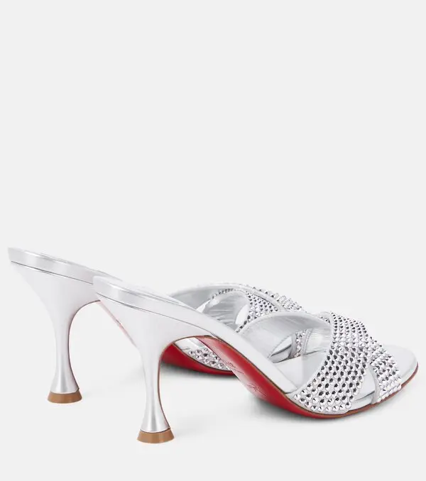 CHRISTIAN LOUBOUTIN Embellished Leather Mules - Silver
