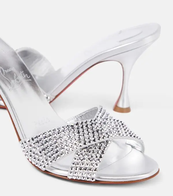 CHRISTIAN LOUBOUTIN Embellished Leather Mules - Silver