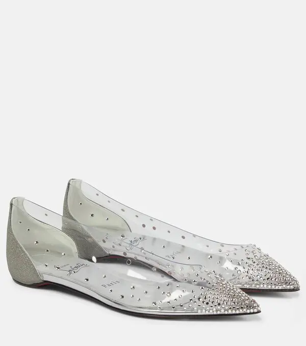 CHRISTIAN LOUBOUTIN Degrastrass Embellished Ballet Flats - Silver