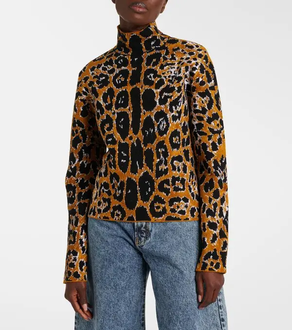 Alaïa Leopard Jacquard Turtleneck Sweater