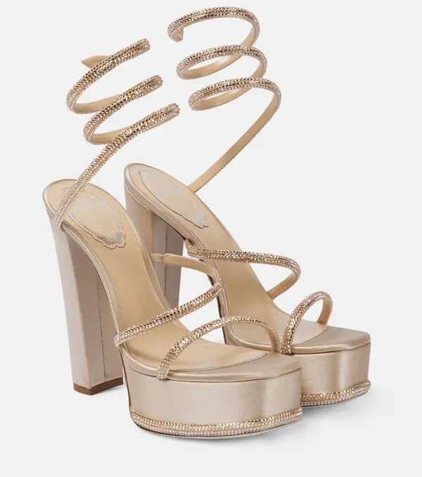 Rene Caovilla Embellished Satin Platform Sandals - Gold