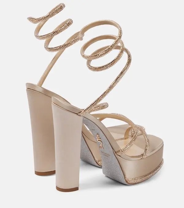 Rene Caovilla Embellished Satin Platform Sandals - Gold