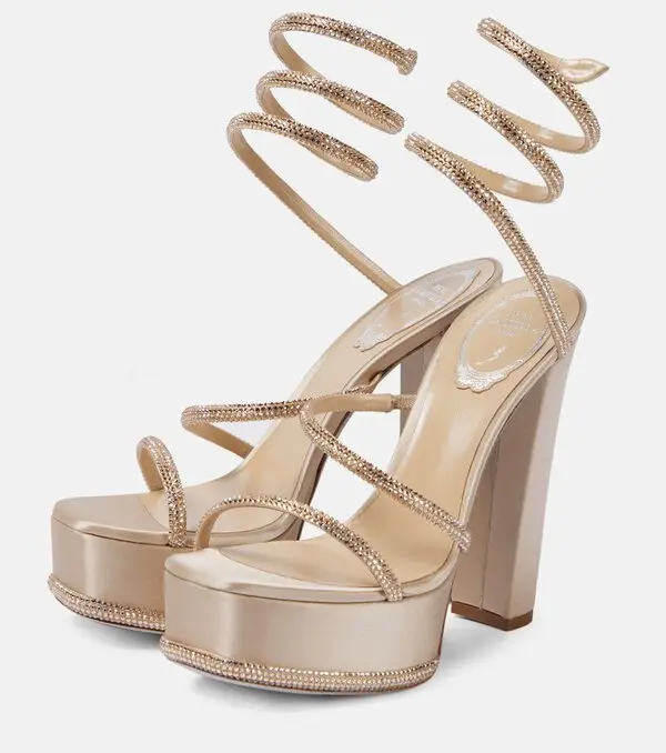 Rene Caovilla Embellished Satin Platform Sandals - Gold