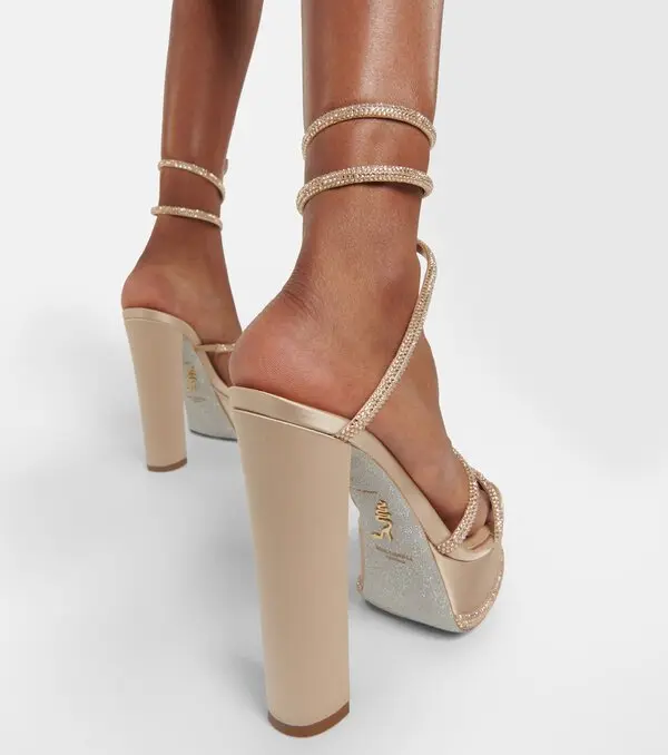 Rene Caovilla Embellished Satin Platform Sandals - Gold