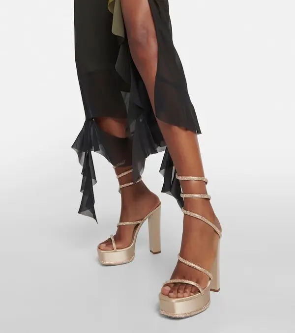 Rene Caovilla Embellished Satin Platform Sandals - Gold