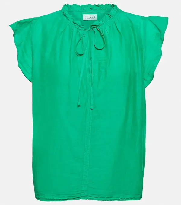 Velvet By Graham & Spencer Melanie Cotton And Silk Voile Top - Green