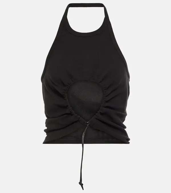 Alaïa Halter Neck Ruched Cotton Top - Black