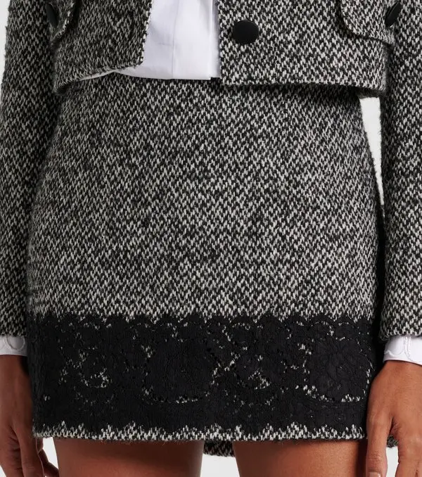 Dolce & Gabbana Lace-trimmed Tweed Miniskirt