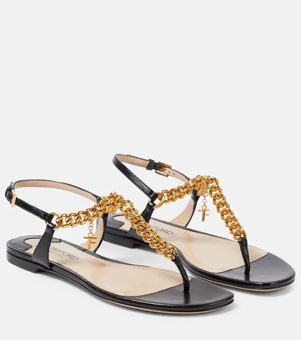 TOM FORD Zenith Embellished Leather Thong Sandals - Multicoloured