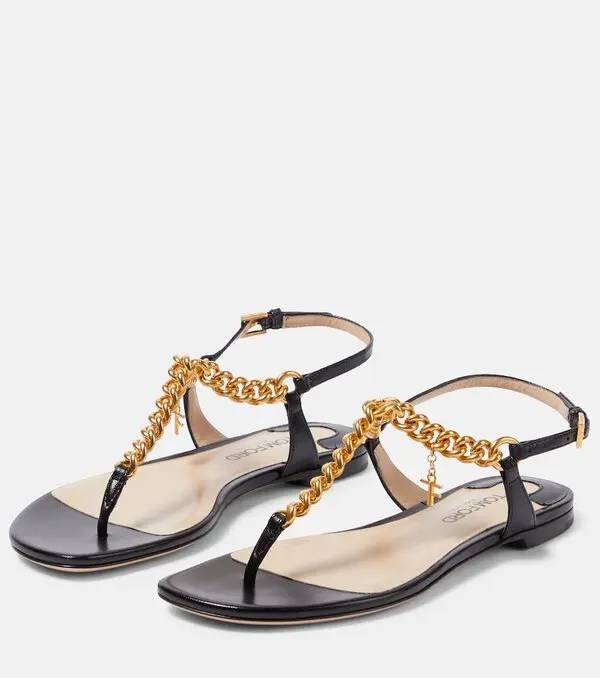 TOM FORD Zenith Embellished Leather Thong Sandals