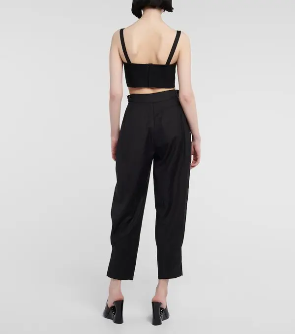 Alaïa Herringbone Tapered Wool Trousers Noir