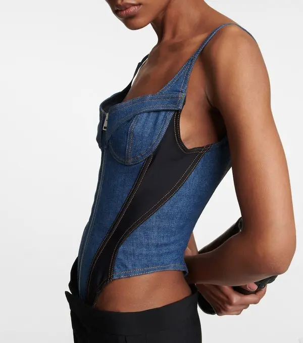 MUGLER Paneled Denim Bodysuit