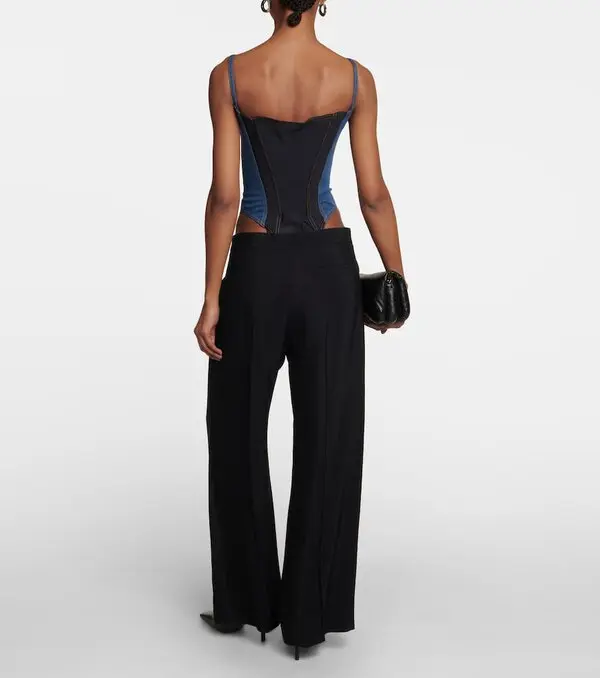 MUGLER Paneled Denim Bodysuit