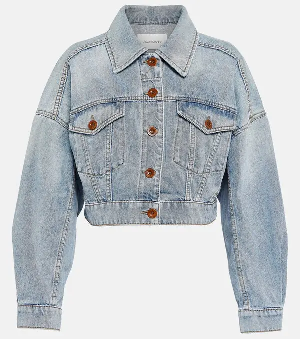 Zimmermann Raie Cropped Denim Jacket - Blue