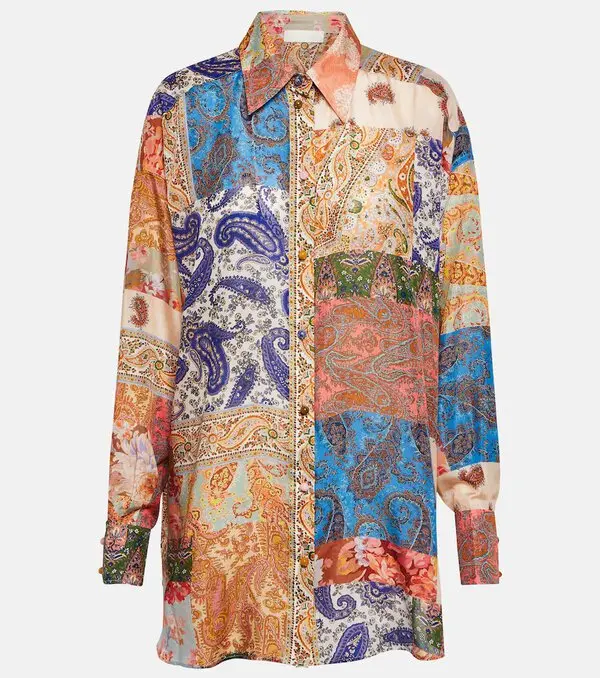 Zimmermann Devi Oversized Patchwork Silk Shirt - Multicoloured