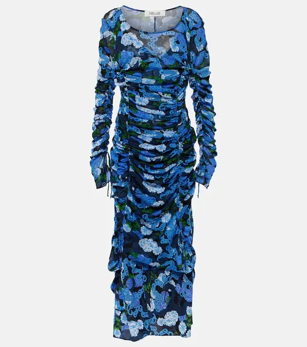 Diane Von Furstenberg Corinne Printed Mesh Midi Dress - Blue