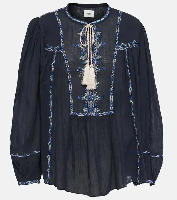 MARANT ETOILE Embroidered Cotton Blouse - Black