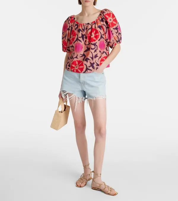 Velvet By Graham & Spencer Edlin Printed Cotton And Silk Top