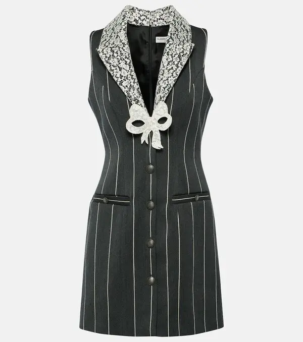 Alessandra Rich Pinstripe Wool-blend Mini Dress - Black