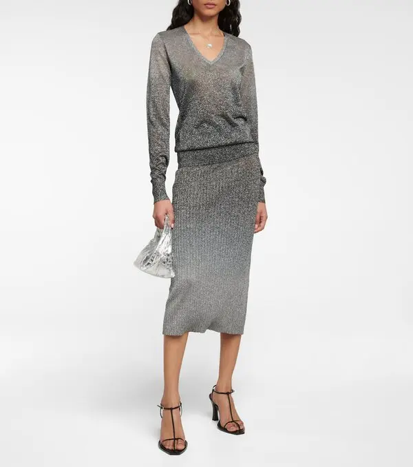 JOSEPH Metallic Midi Skirt - Grey