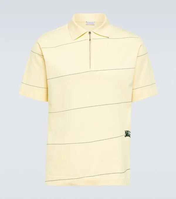 Burberry Ekd Striped Cotton Pique Polo Shirt - Yellow