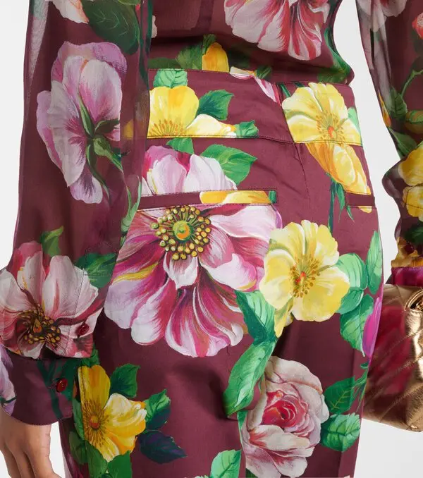 Dolce & Gabbana Floral Print Cotton-blend Low-rise Trousers