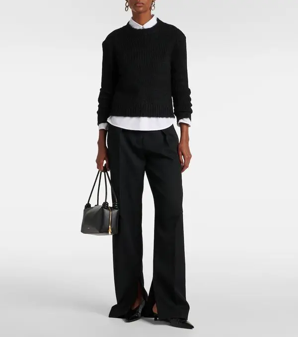 JIL SANDER Ribbed Alpaca Wool Blend Crew Neck Sweater