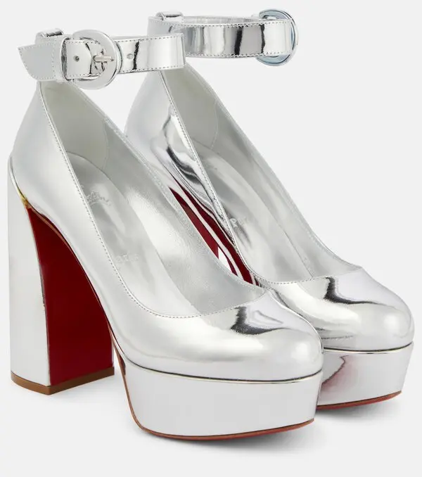 CHRISTIAN LOUBOUTIN Movidastrap Metallic Leather Pumps - Silver