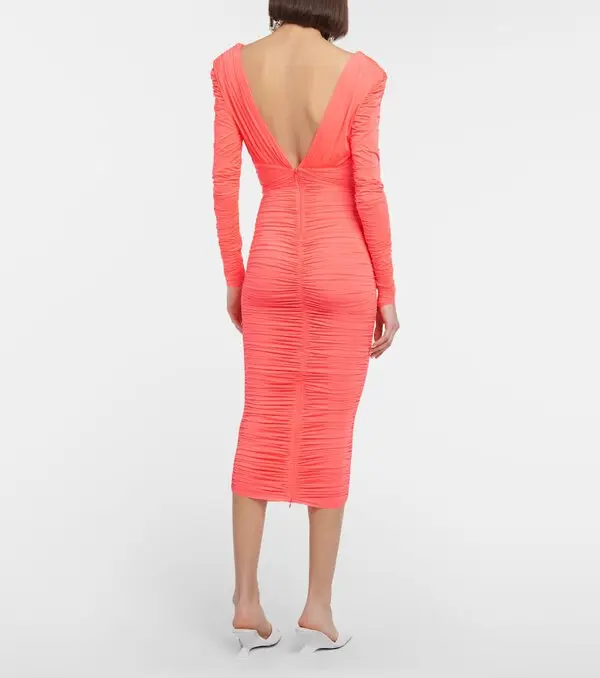Alex Perry Marin Ruched Midi Dress In Strawberry