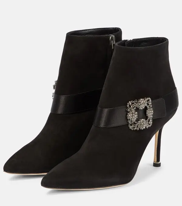 Manolo Blahnik Embellished Suede Ankle Boots