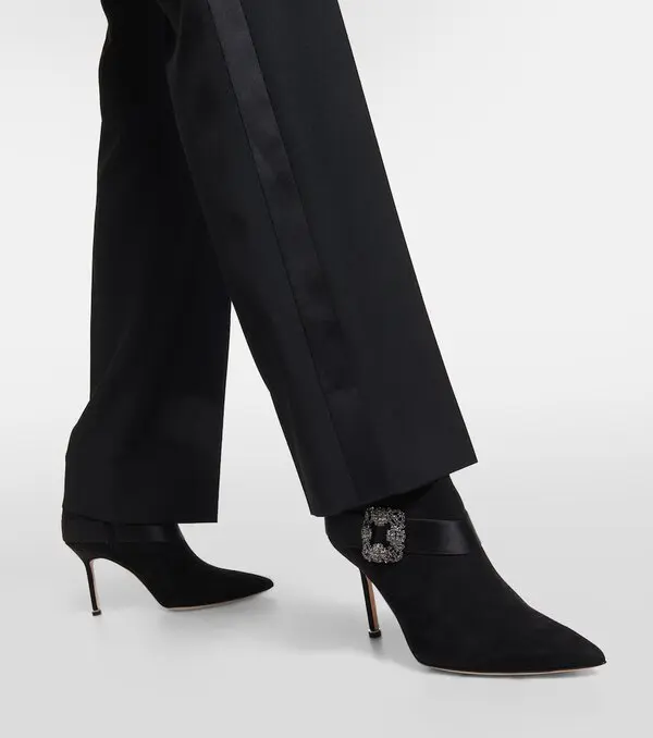 Manolo Blahnik Embellished Suede Ankle Boots