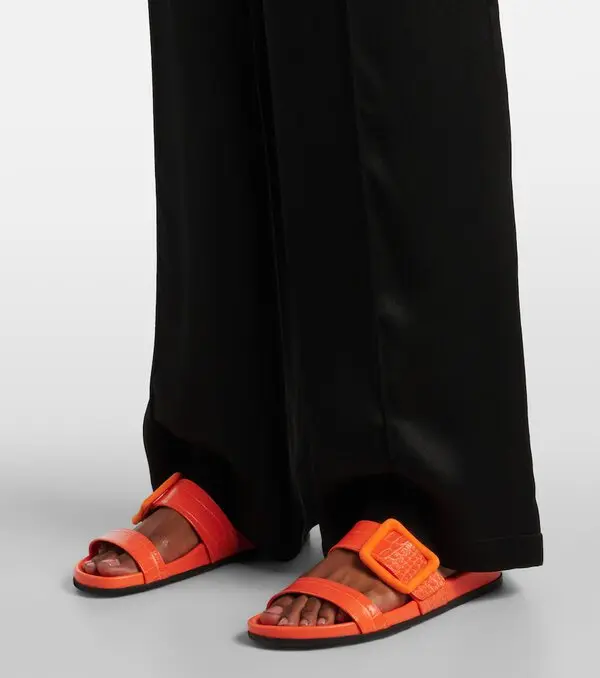 Manolo Blahnik Mayfu Leather Slides