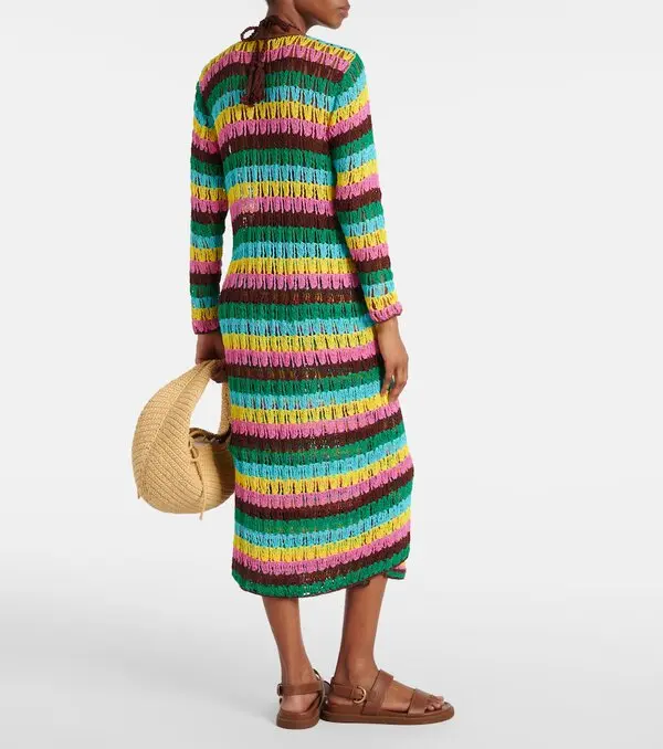 Anna Kosturova Striped Crochet Cotton Beach Cover-up