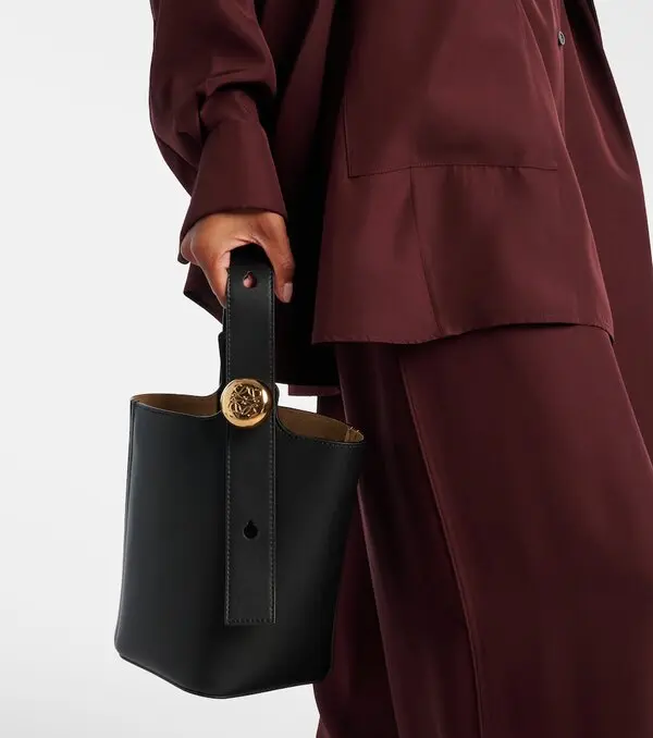 Loewe Pebble Mini Leather Bucket Bag - Black