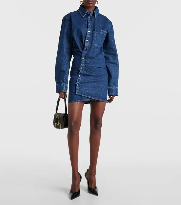 Off-White Asymmetric Denim Shirt Dress
