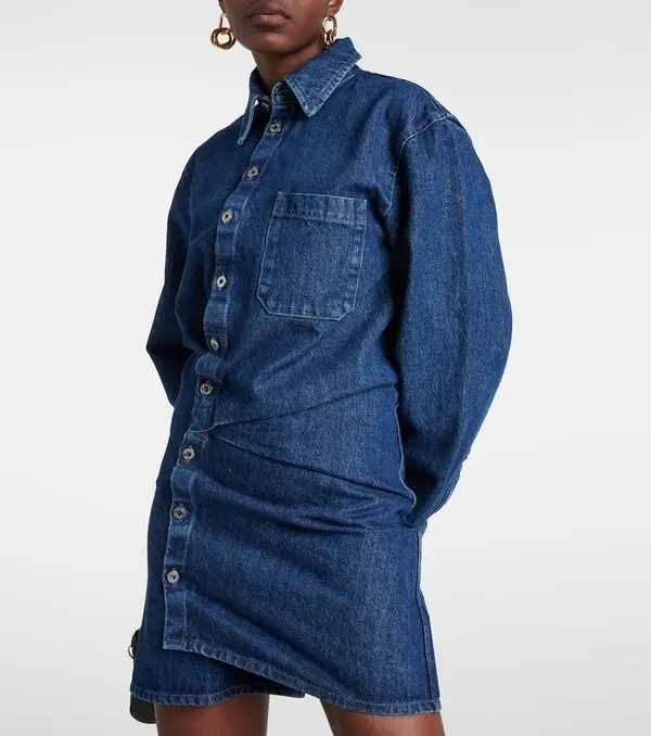 Off-White Asymmetric Denim Shirt Dress
