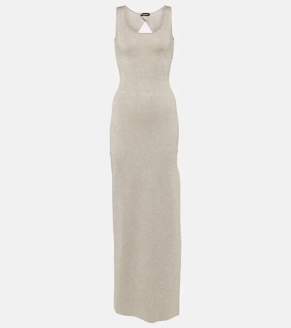 TOM FORD Metallic Knit Maxi Dress - Silver